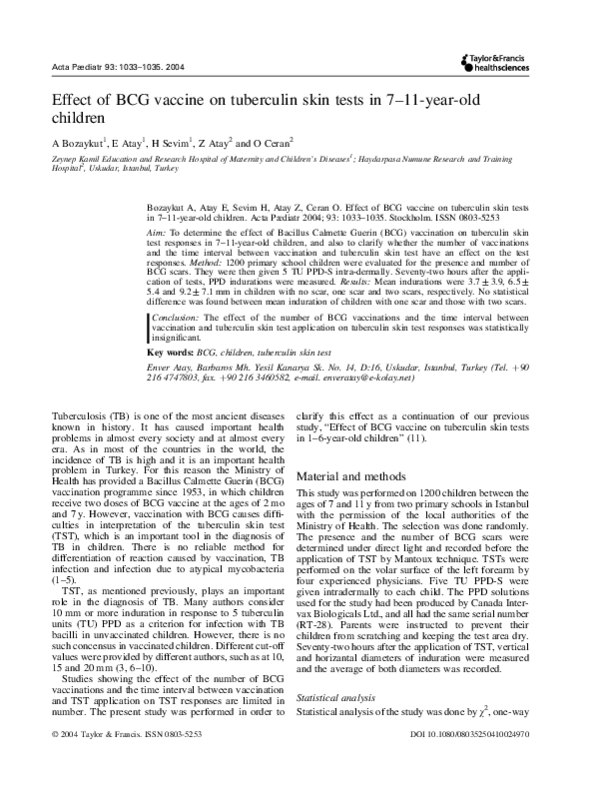 (PDF) Effect of BCG vaccine on tuberculin skin tests in 7-11-year-old ...