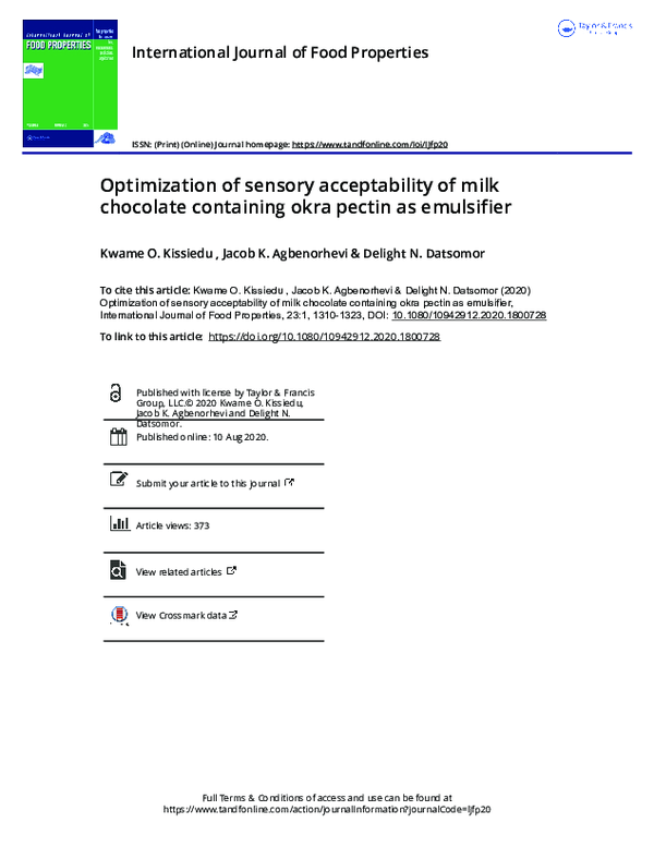 (PDF) Optimization of sensory acceptability of milk chocolate ...