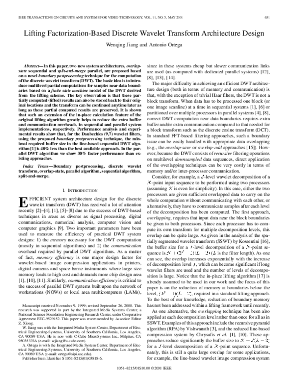 (PDF) Lifting factorization-based discrete wavelet transform architecture design