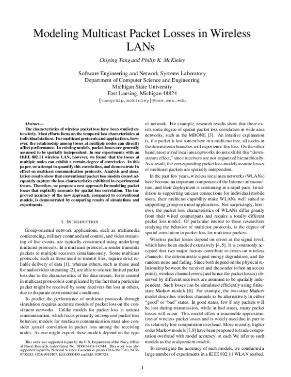 (PDF) Modeling multicast packet losses in wireless LANs | Philip ...