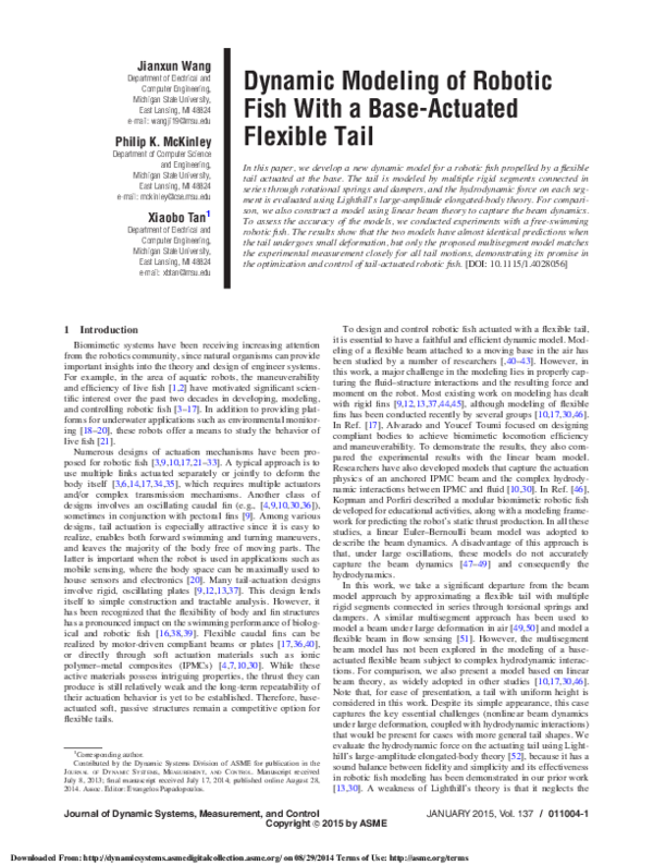 (PDF) Dynamic Modeling of Robotic Fish With a Base-Actuated Flexible Tail