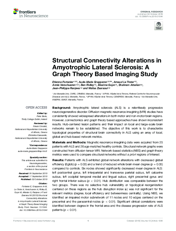 (PDF) ALS Structural Connectivity Changes via MRI Graph Analysis