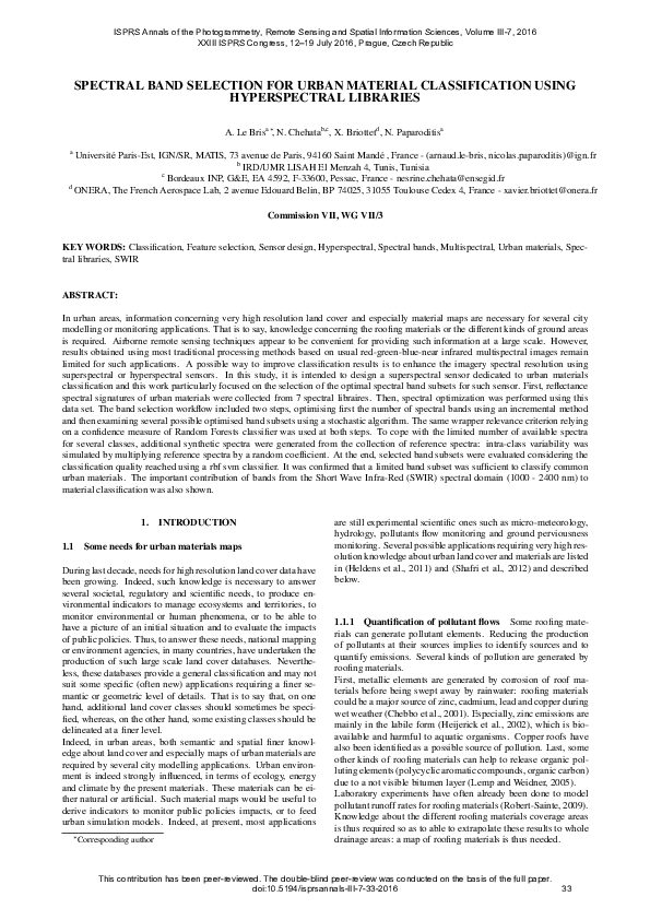 Pdf Spectral Band Selection For Urban Material Classification Using Hyperspectral Libraries