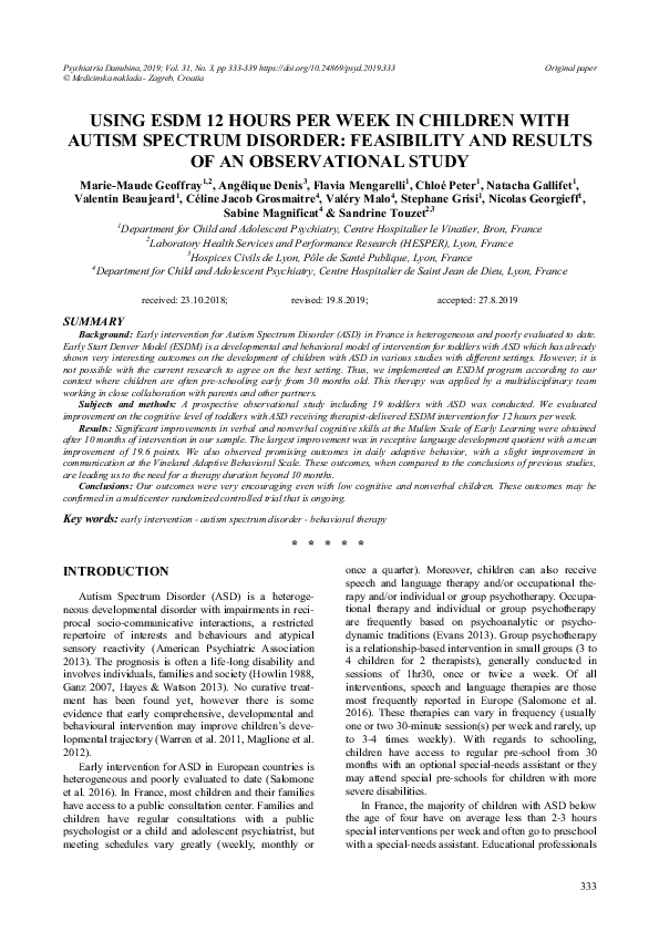 (PDF) Using Esdm 12 Hours Per Week in Children with Autism Spectrum ...