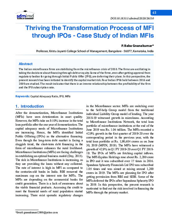 (PDF) Thriving the Transformation Process of MFI through IPOs - Case ...