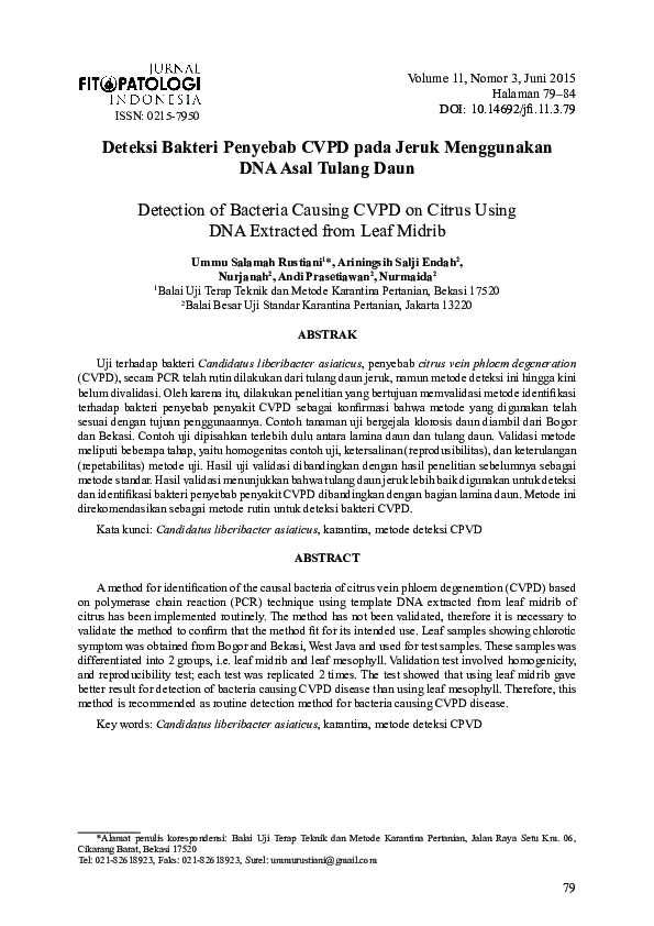 (PDF) Deteksi Bakteri Penyebab CVPD pada Jeruk Menggunakan DNA Asal ...