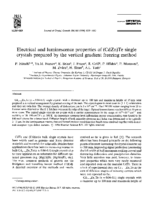 (PDF) Electrical and luminescence properties of (CdZn)Te single ...