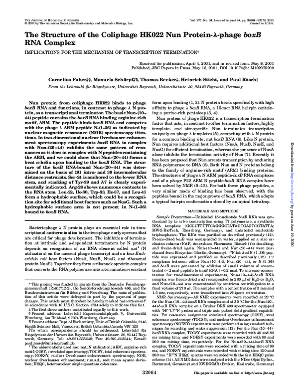 (PDF) The Structure of the Coliphage HK022 Nun Protein-lambda -phage ...