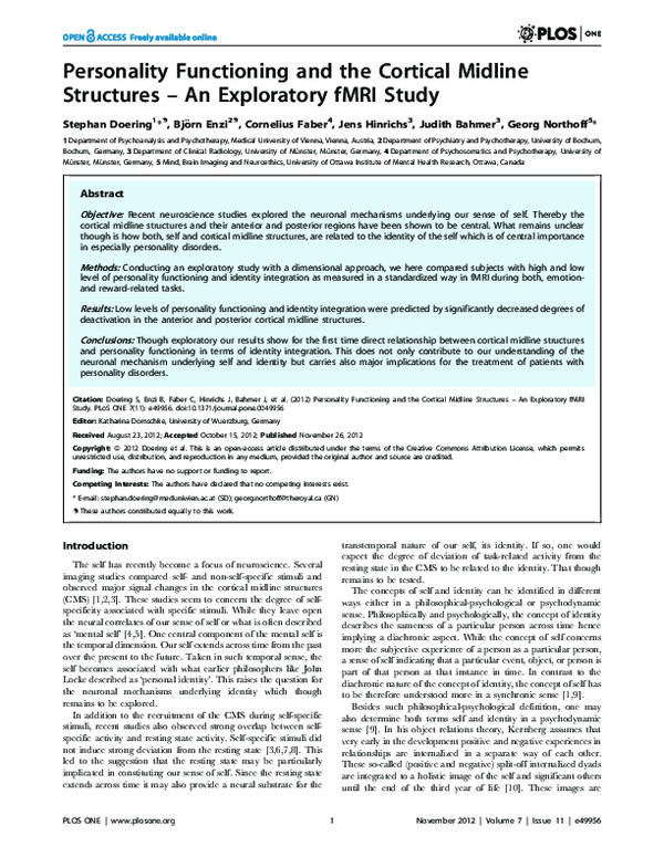 (PDF) Personality Functioning and the Cortical Midline Structures – An ...