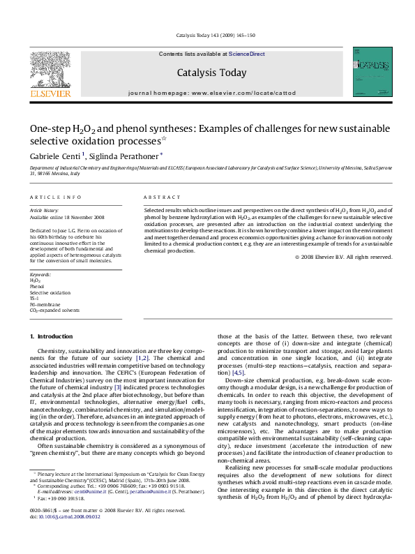 (PDF) One-step H2O2 and phenol syntheses: Examples of challenges for ...
