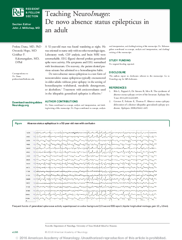 (PDF) Teaching NeuroImages: De novo absence status epilepticus in an adult