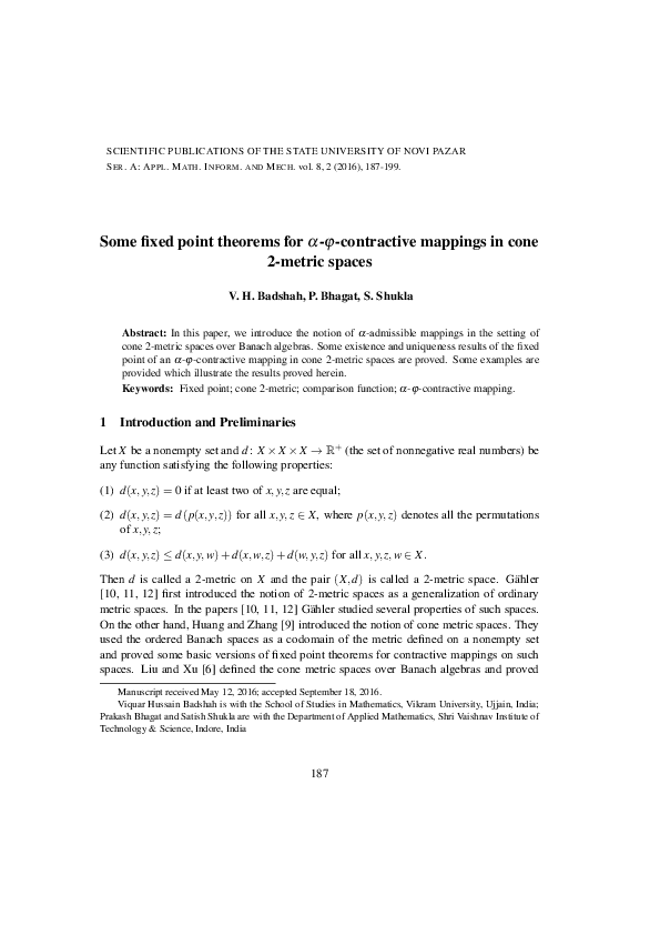 Pdf Some Fixed Point Theorems For α φ Contractive Mappings In Cone 2 Metric Spaces