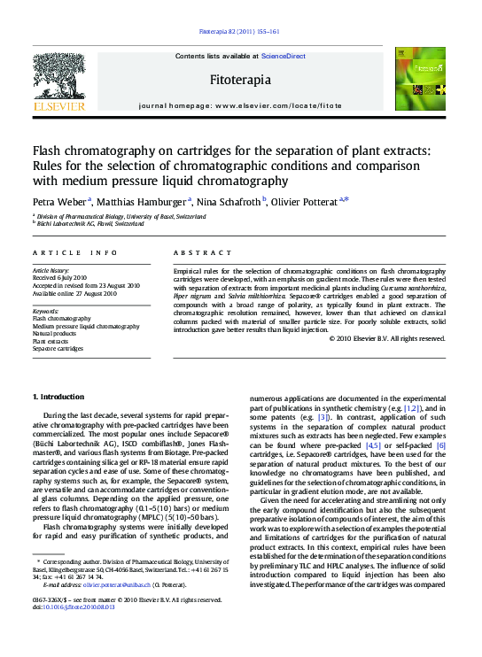 (PDF) Flash chromatography on cartridges for the separation of plant ...