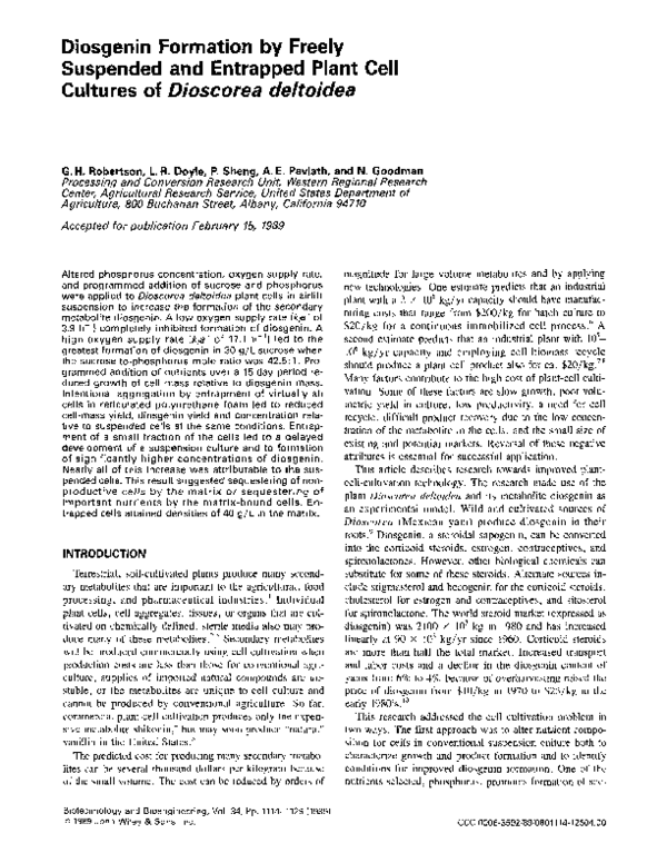 (PDF) Diosgenin formation by freely suspended and entrapped plant cell ...