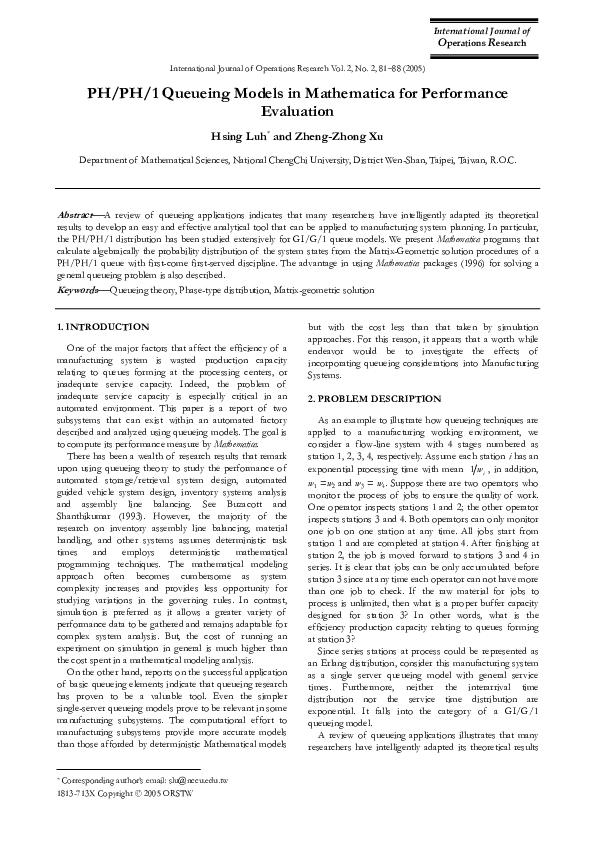 Pdf Ph Ph 1 Queueing Models In Mathematica For Performance Evaluation