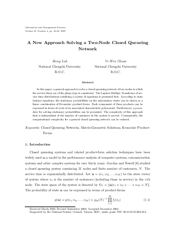 A new approach solving a two-node closed queueing network