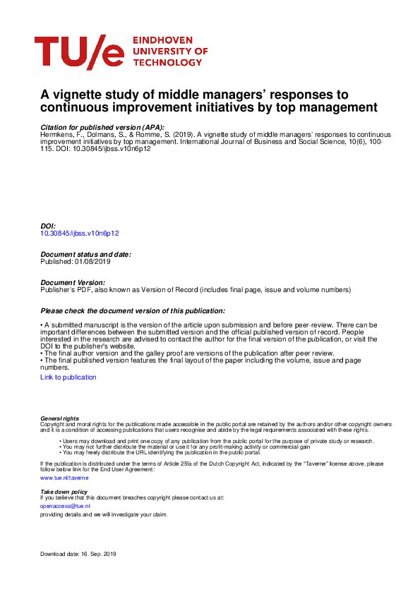 (PDF) A Vignette Study of Middle Managers’ Responses to Continuous ...