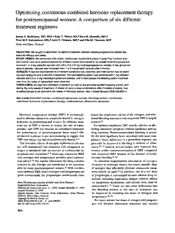 (PDF) Optimizing continuous-combined hormone replacement therapy for ...