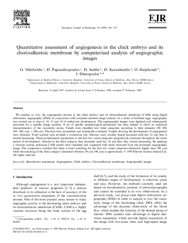 (PDF) Quantitative assessment of angiogenesis in the chick embryo and its chorioallantoic ...