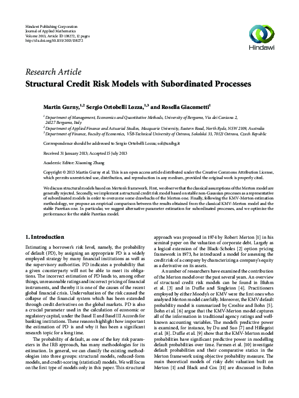 (PDF) Structural Credit Risk Models with Subordinated Processes