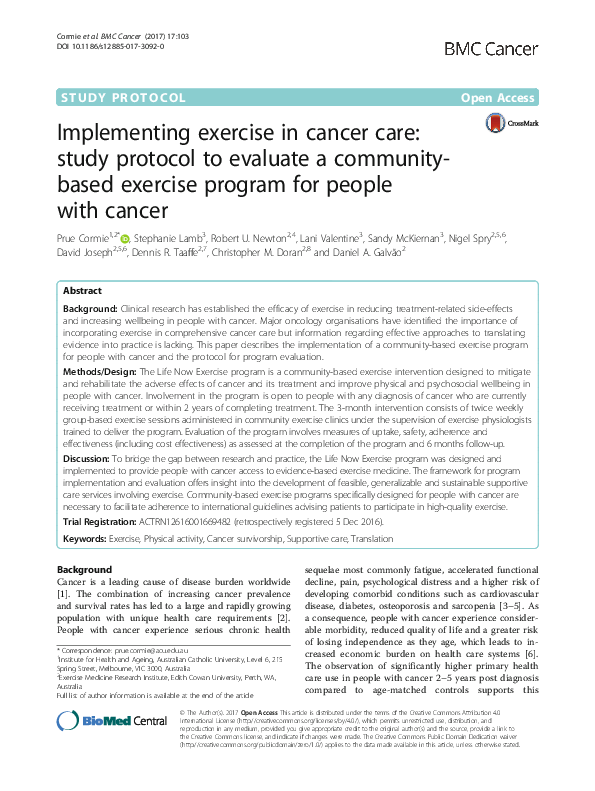 (PDF) Implementing exercise in cancer care: study protocol to evaluate ...