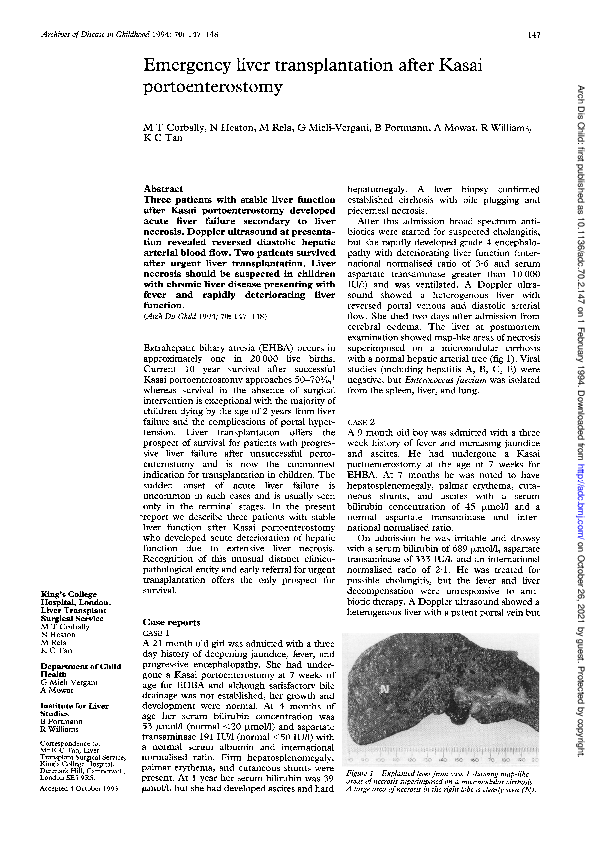 (PDF) Emergency liver transplantation after Kasai portoenterostomy