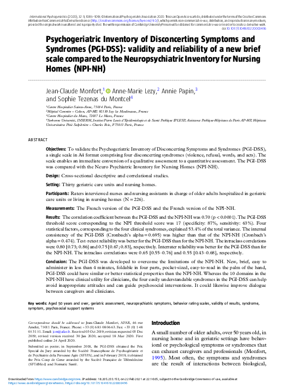 (PDF) Psychogeriatric Inventory of Disconcerting Symptoms and Syndromes ...