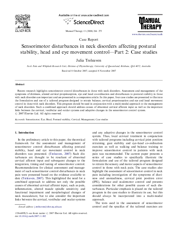 (PDF) Sensorimotor disturbances in neck disorders affecting postural ...