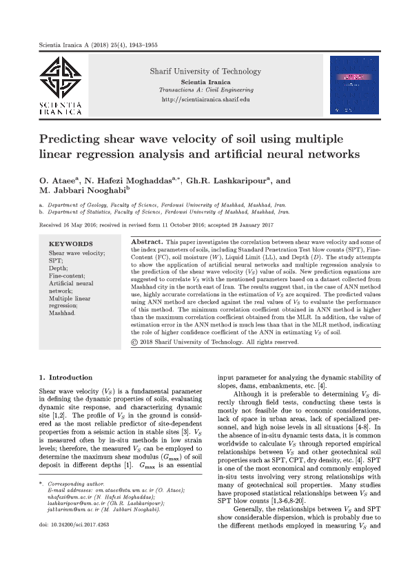 (PDF) Predicting Shear Wave Velocity of Soil Using Multiple Linear Regression Analysis and ...