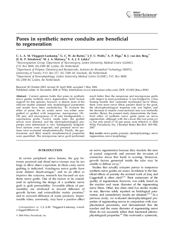 (PDF) Pores in synthetic nerve conduits are beneficial to regeneration