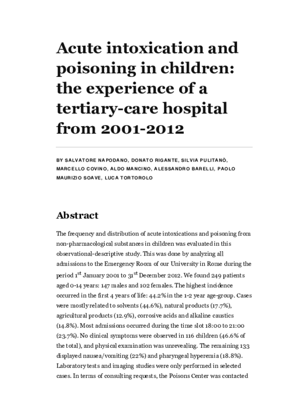 (PDF) Acute intoxication and poisoning in children: the experience of a ...