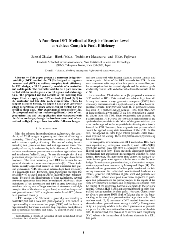 Pdf A Non Scan Dft Method At Register Transfer Level To Achieve Complete Fault Efficiency