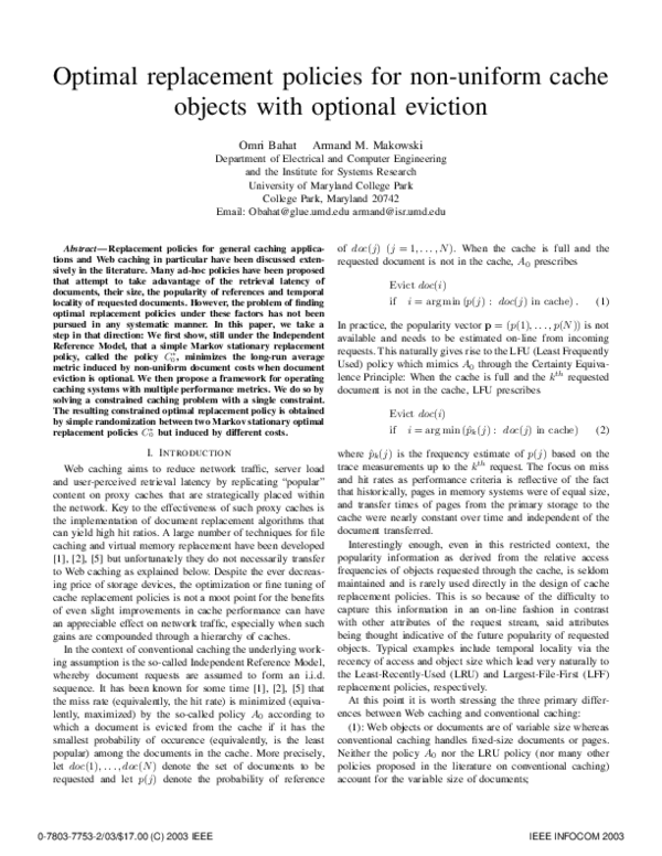 (PDF) Optimal replacement policies for nonuniform cache objects with optional eviction | Armand ...