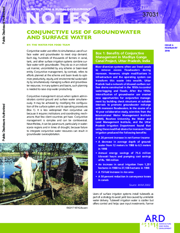 Pdf Conjunctive Use Of Groundwater And Surface Water