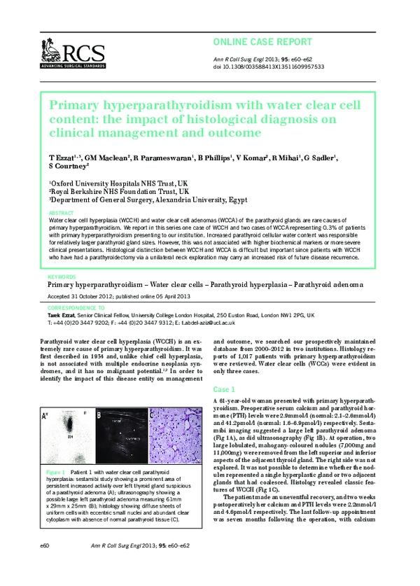 (PDF) Primary hyperparathyroidism with water clear cell content: the ...