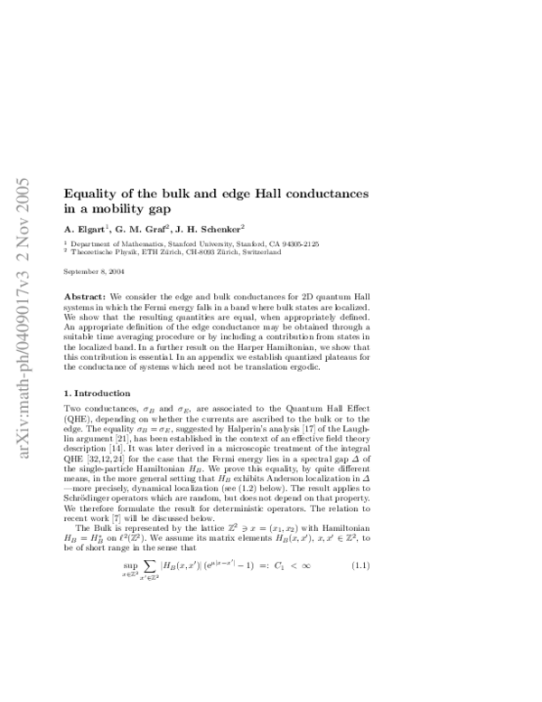 (PDF) Equality of the Bulk and Edge Hall Conductances in a Mobility Gap