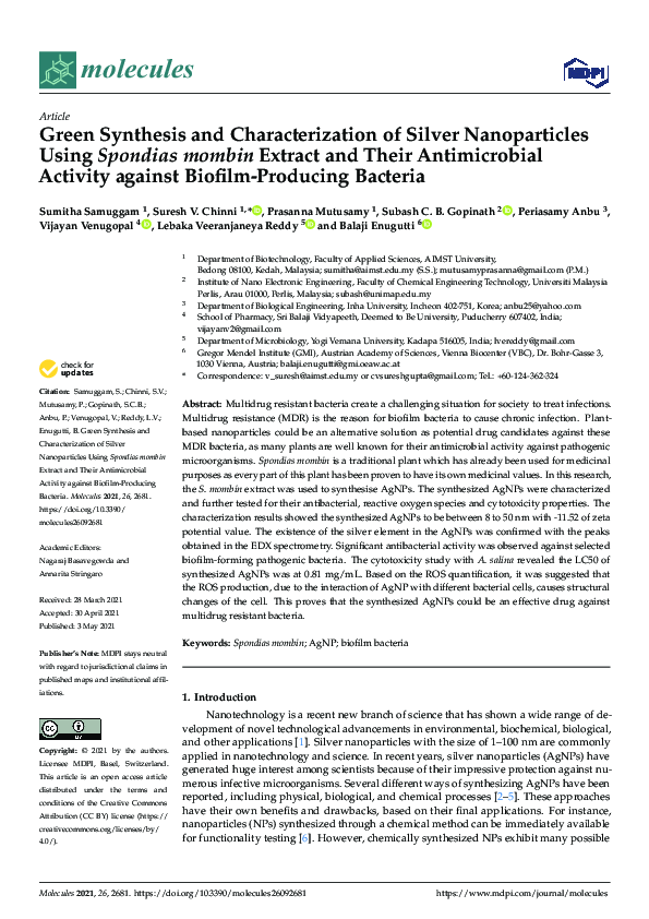 (PDF) Green Synthesis and Characterization of Silver Nanoparticles Using Spondias mombin Extract ...