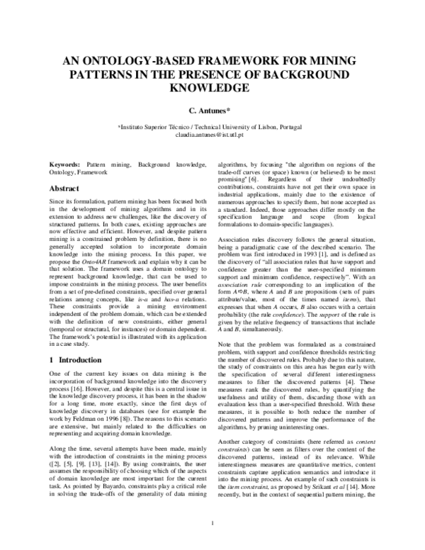 Pdf An Ontology Based Framework For Mining Patterns In The Presence Of Background Knowledge”