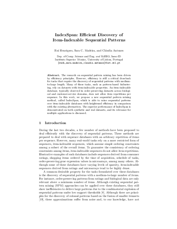 (PDF) IndexSpan: Efficient Discovery of Item-Indexable Sequential Patterns