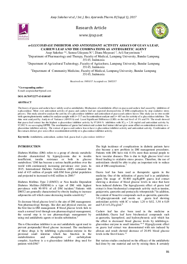 (PDF) Î±-Glucosidase Inhibitor and Antioxidant Activity Assays of Guava ...