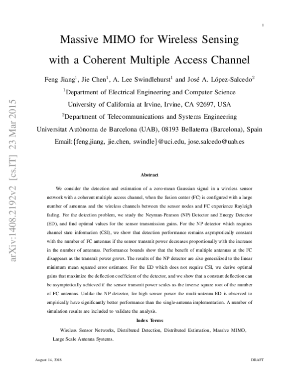 (PDF) Massive MIMO for Wireless Sensing With a Coherent Multiple Access Channel