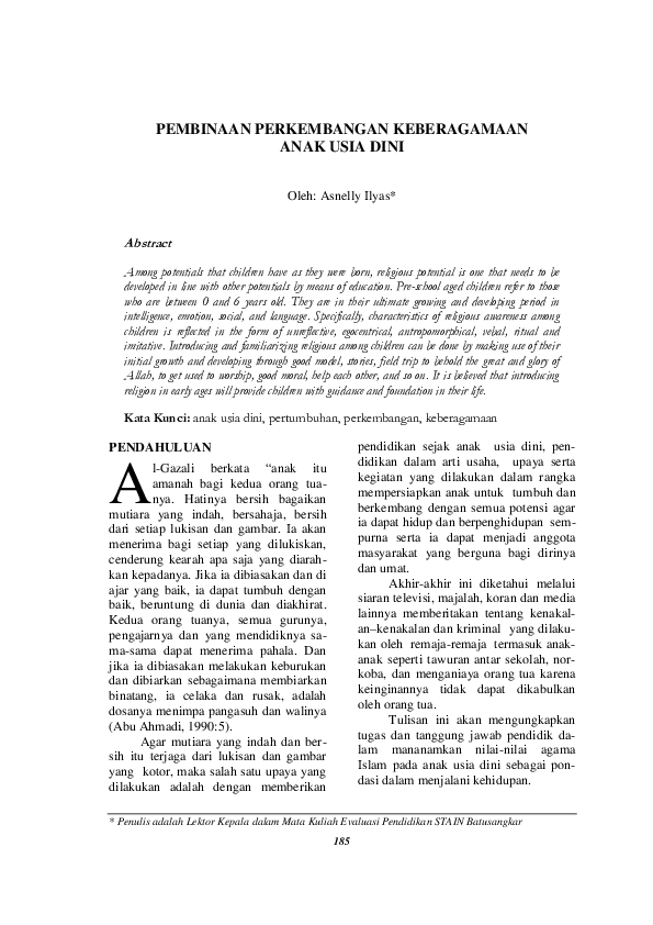 (PDF) Pembinaan Perkembangan Keberagamaan Anak Usia Dini