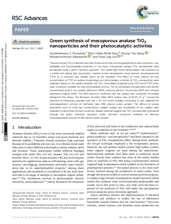 (PDF) Green synthesis of mesoporous anatase TiO2 nanoparticles and ...