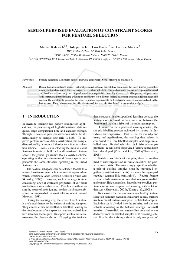 (PDF) Semi-Supervised Evaluation of Constraint Scores for Feature Selection