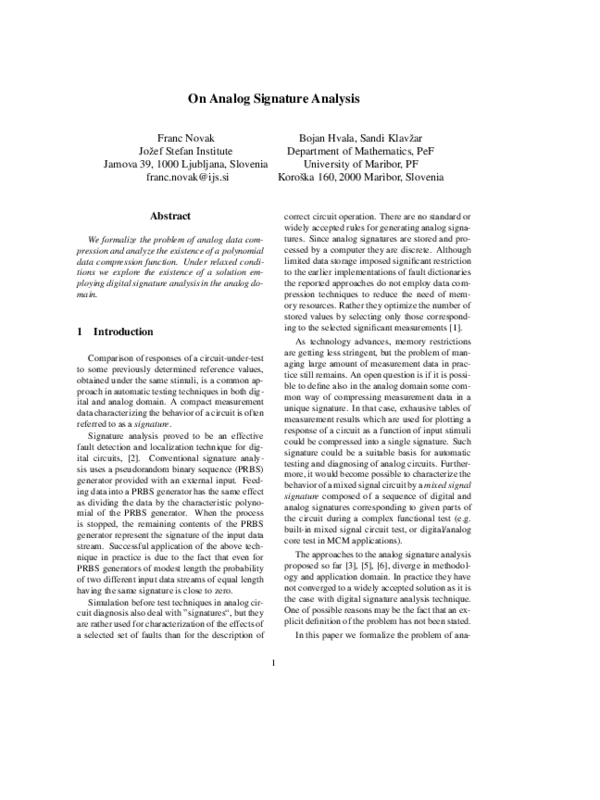 (PDF) On analog signature analysis | Franc Novak - Academia.edu