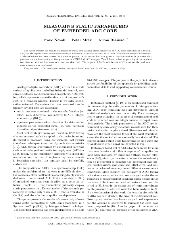 (PDF) Measuring Static Parameters of Embedded ADC Core