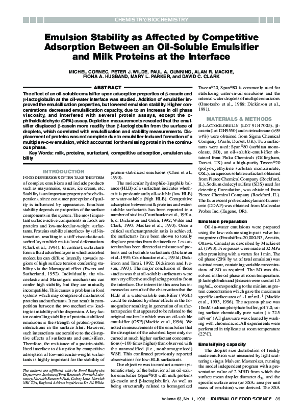 (PDF) Emulsion Stability as Affected by Competitive Adsorption Between ...