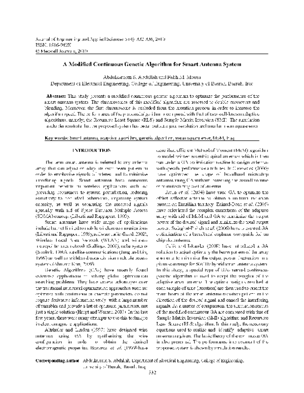 (PDF) A Modified Continuous Genetic Algorithm for Smart Antenna System