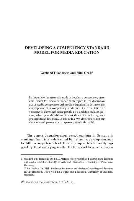 (PDF) Developing a competency standard model for media education