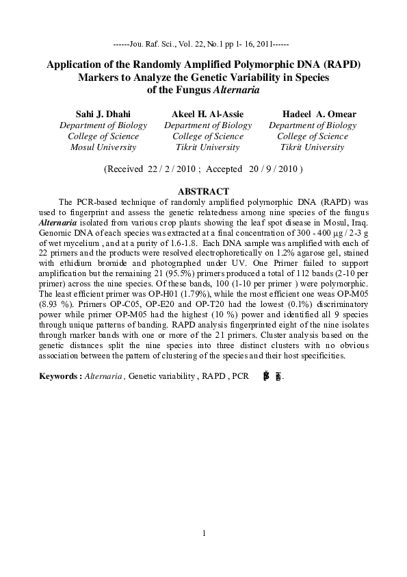 (PDF) [Application of randomly amplified polymorphic DNA on the DNA ...